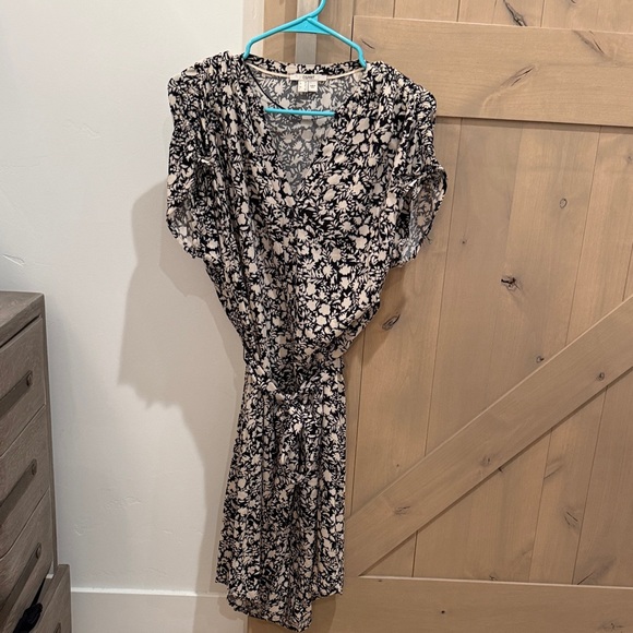 Esprit | Dresses | Esprit Black And Cream Floral Dress Button Up Tie ...